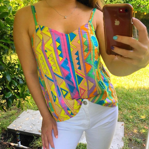 Tops | Vintage Geo Print Yellow Tank | Poshmark